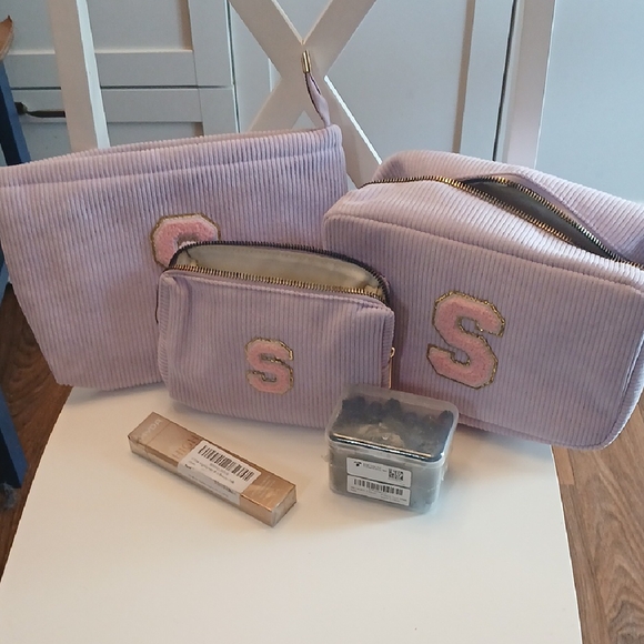 Bags | Lavender Corduroy Pouch 3 Set With Initials | Poshmark